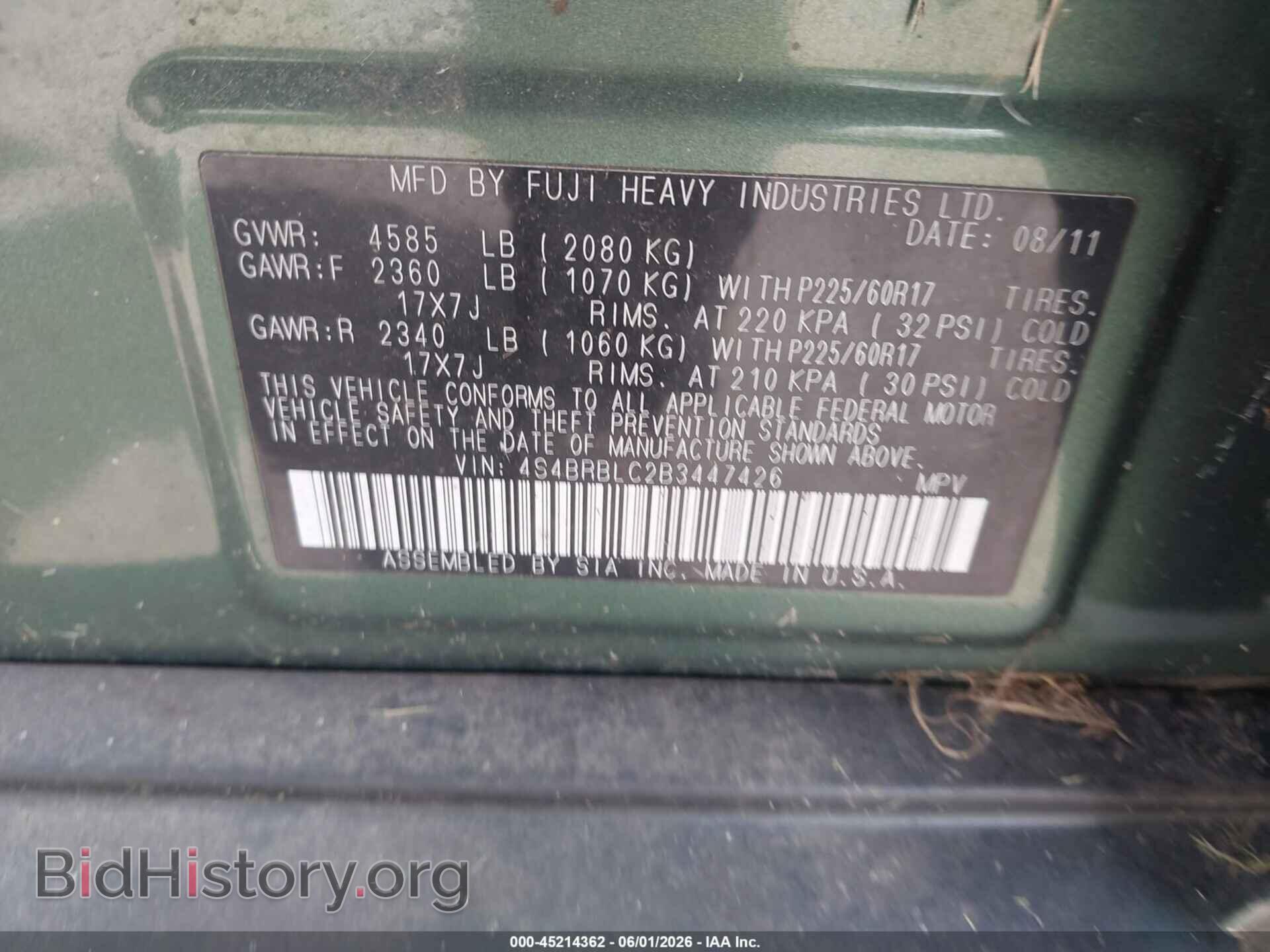 Report 4S4BRBLC2B3447426 SUBARU OUTBACK 2011 Green Gasoline - price and ...